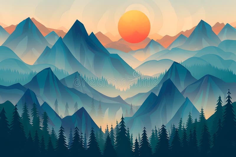 A Flat Pattern of Repeating Mountain Peaks in Different Shades of Blue ...