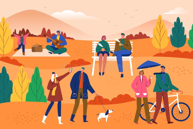 Flat People Autumn Park Vector Design Stock Vector - Illustration of ...