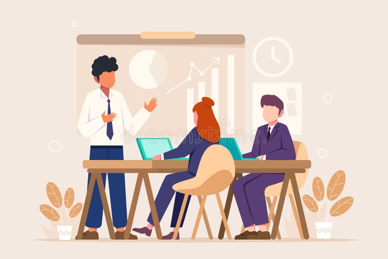 Flat People on Business Training Illustrated Vector Illustration. Stock ...