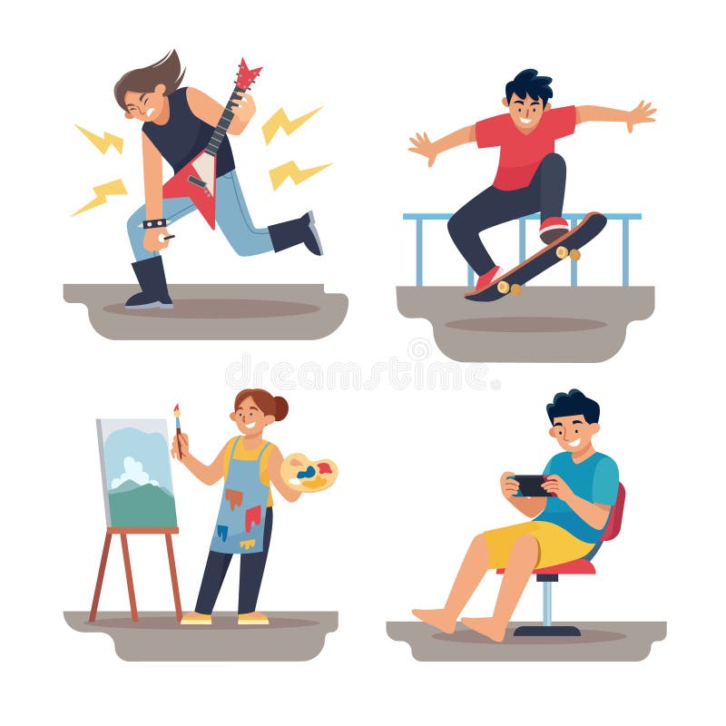 Flat People Hobbies Set Vector Illustration. Stock Vector ...