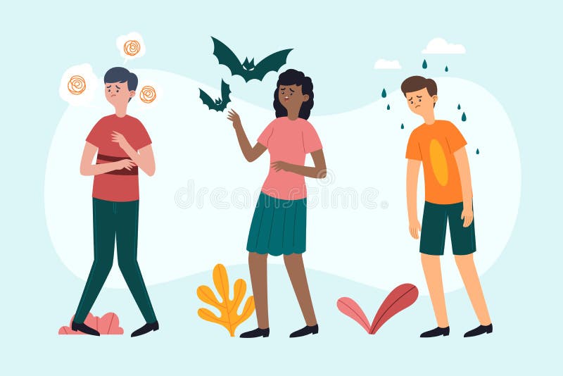 Flat People with Mental Health Problems Vector Illustration. Stock ...