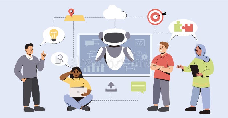 Flat Development Team Use Artificial Intelligence in Work Stock Vector ...