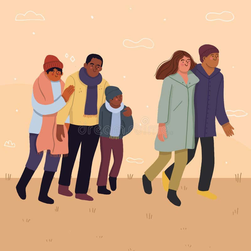 Flat People Walking Autumn Vector Design Stock Vector - Illustration of ...
