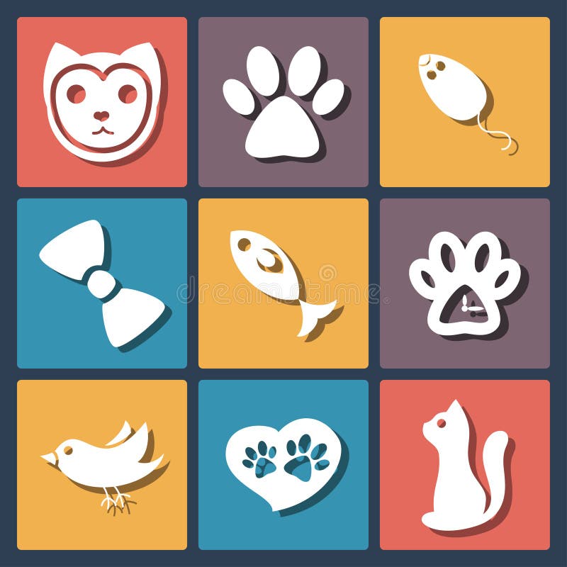 Flat Pet Cat Icons Set, Vector Stock Vector - Illustration of kitty ...