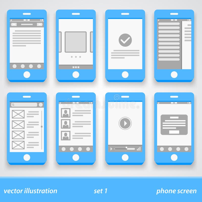 Flat phone screen. set 1 stock vector. Illustration of mobile - 50001827