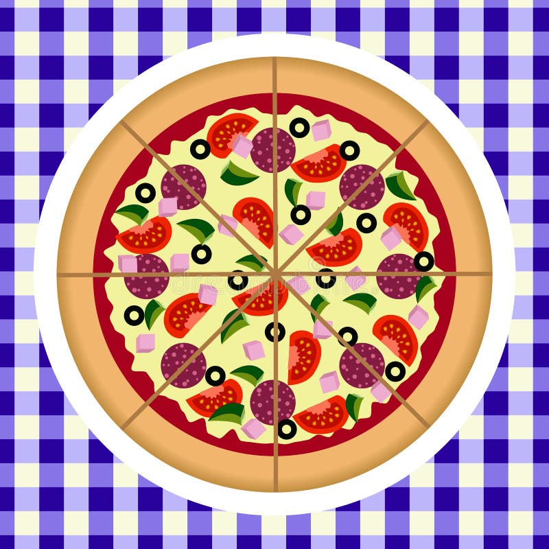 Set Of Pizza On A Red Checkered Tablecloth On Wood Black Stock Vector ...
