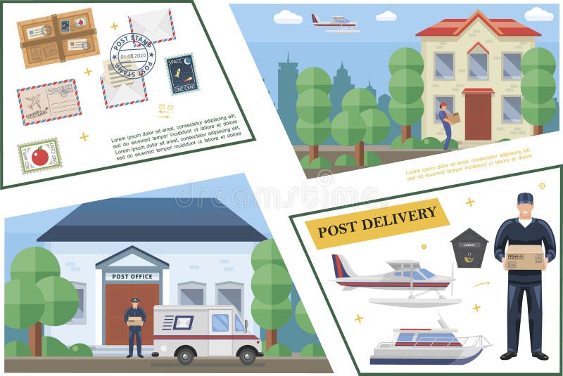 Flat Post Service Template stock vector. Illustration of office - 141962213