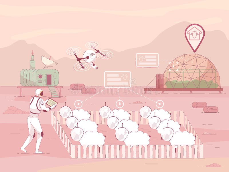 Farming Colony Outpost on a Desert Planet Stock Illustration ...