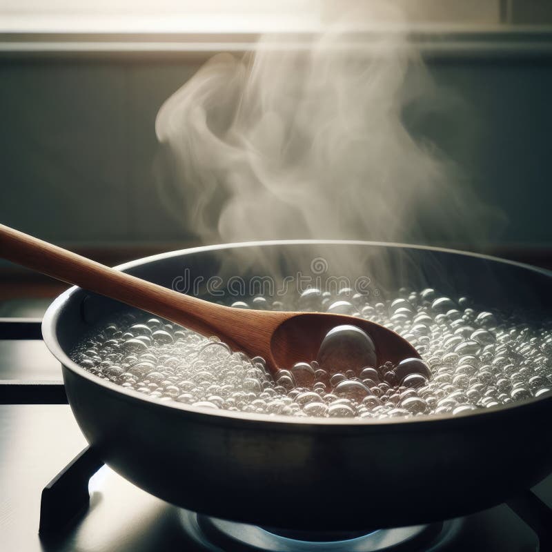 A Flat Pot without a Lid is Simmering on the Stove Stock Photo - Image ...