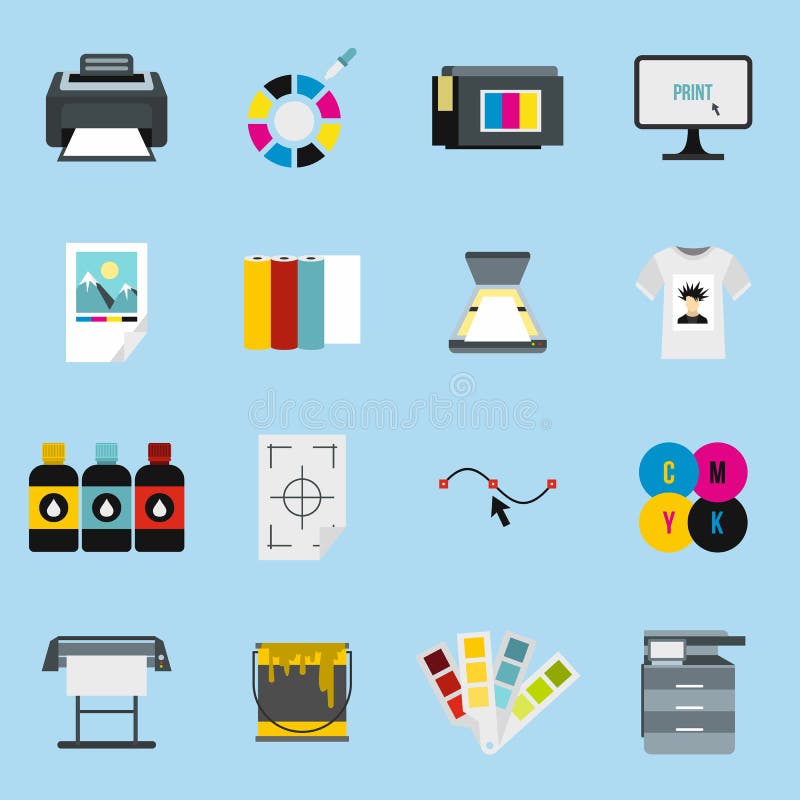 Printing Icons Set, Flat Style Stock Illustration - Illustration of ... Printing Icons Set, Flat Style Stock Illustration - Illustration of ...