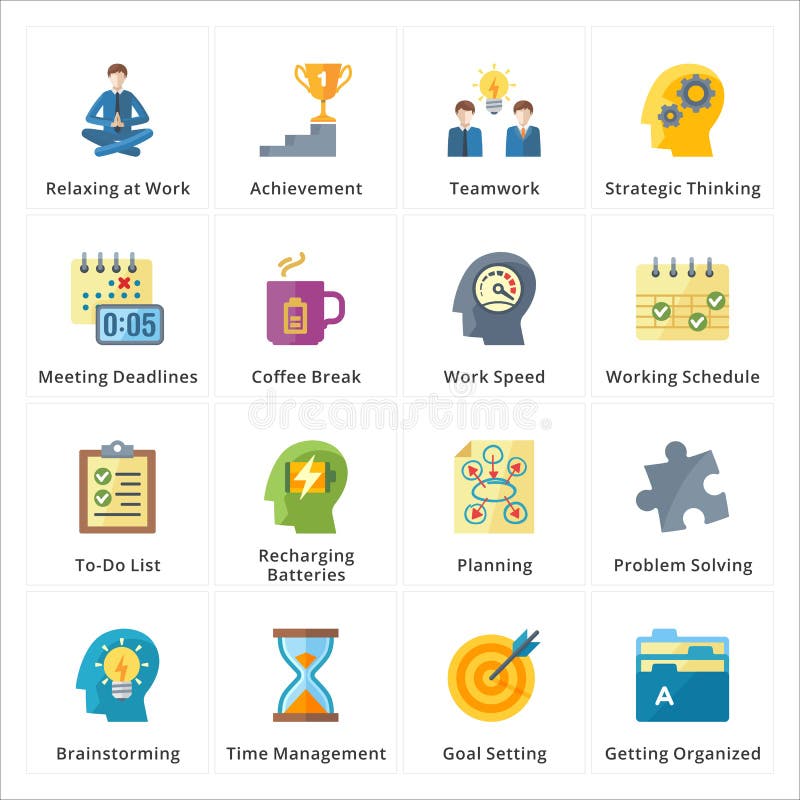 Flat Productivity at Work Icons Stock Vector - Illustration of ...