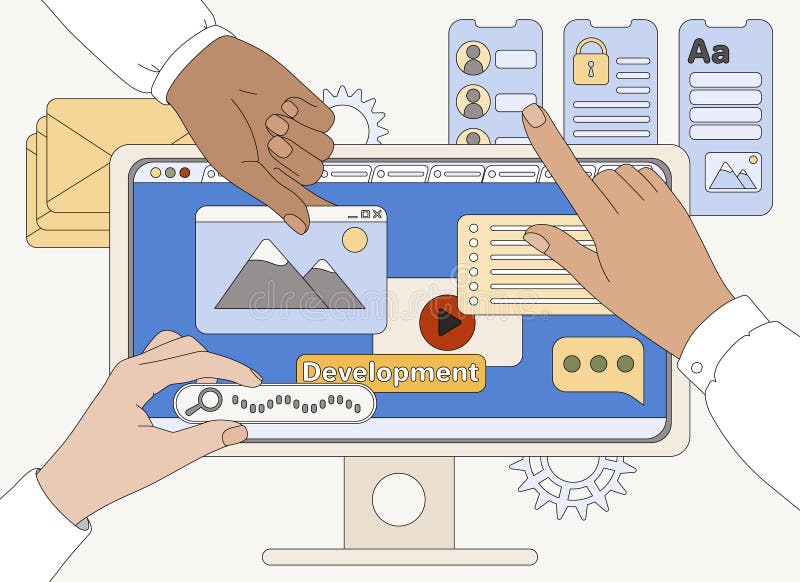Flat Programmers And Designers Create Ux Ui Design Stock Vector