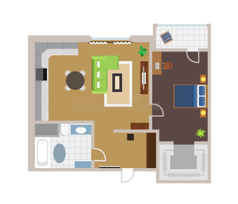 Flat Project with Furniture, Vector Stock Vector - Illustration of ...