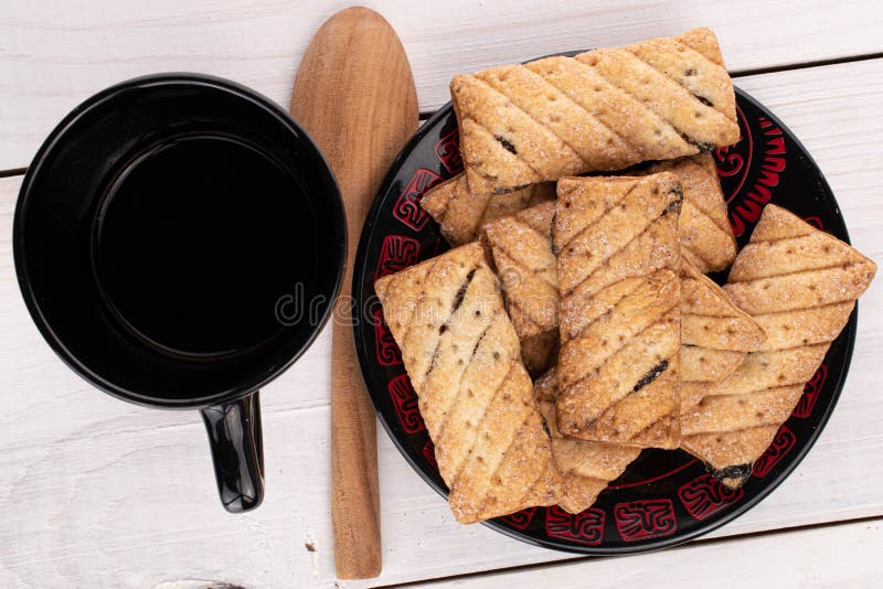 Flat Puff Cookie on White Wood Stock Photo - Image of chip, bread ...