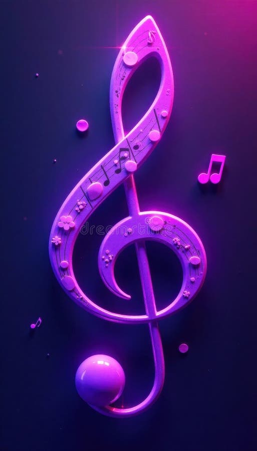 Flat Purple Music Clef with Notes, Thin Border, Flat Design Element ...