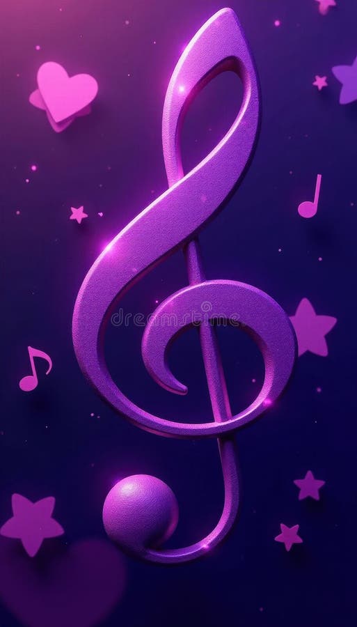 Flat Purple Music Clef with Notes, Thin Border, Divider, Vector Stock ...