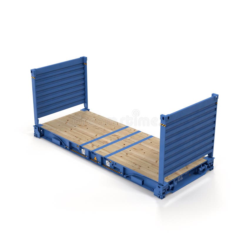 Flat Rack Container Isolated on White 3D Illustration Stock ...