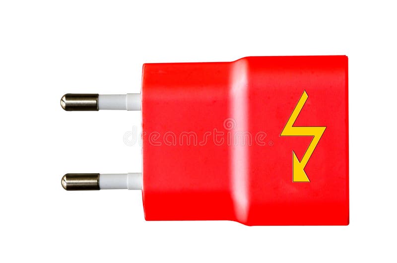 Flat Red Power Plug with Yellow Flash Stock Photo - Image of electrical ...
