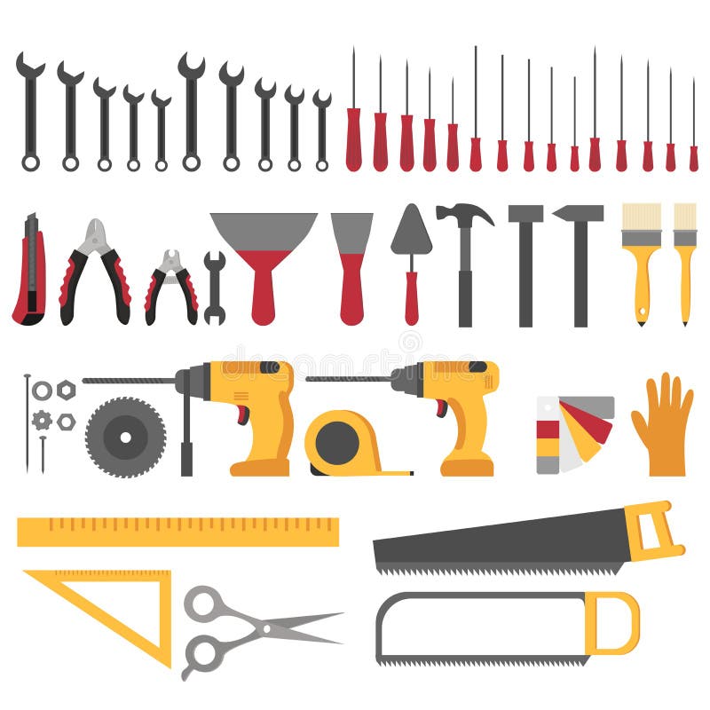 Flat Repair and Construction Working Tools Icon Set. Industrial ...