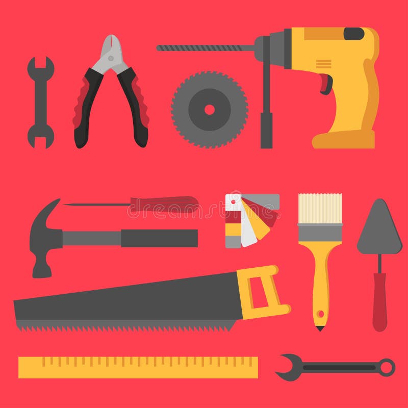 Flat Repair and Construction Working Tools Icon Set. Industrial ...