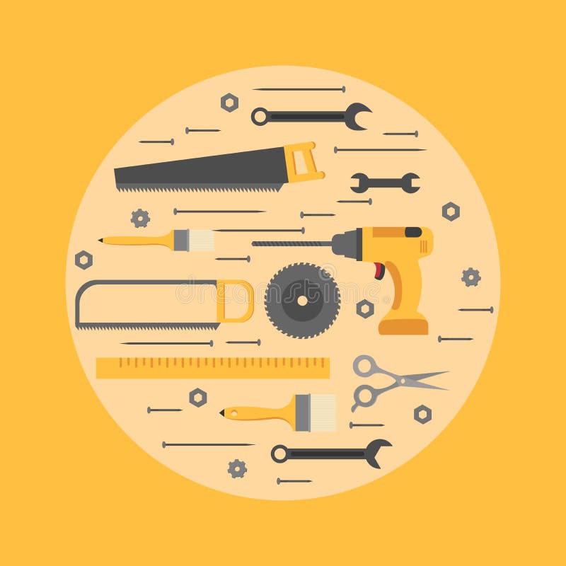 Flat Repair and Construction Working Tools Icon Set. Industrial ...