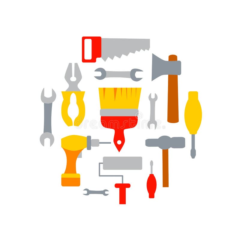 Set of Flat Repair Hand-driven Tools. Stock Vector - Illustration of ...