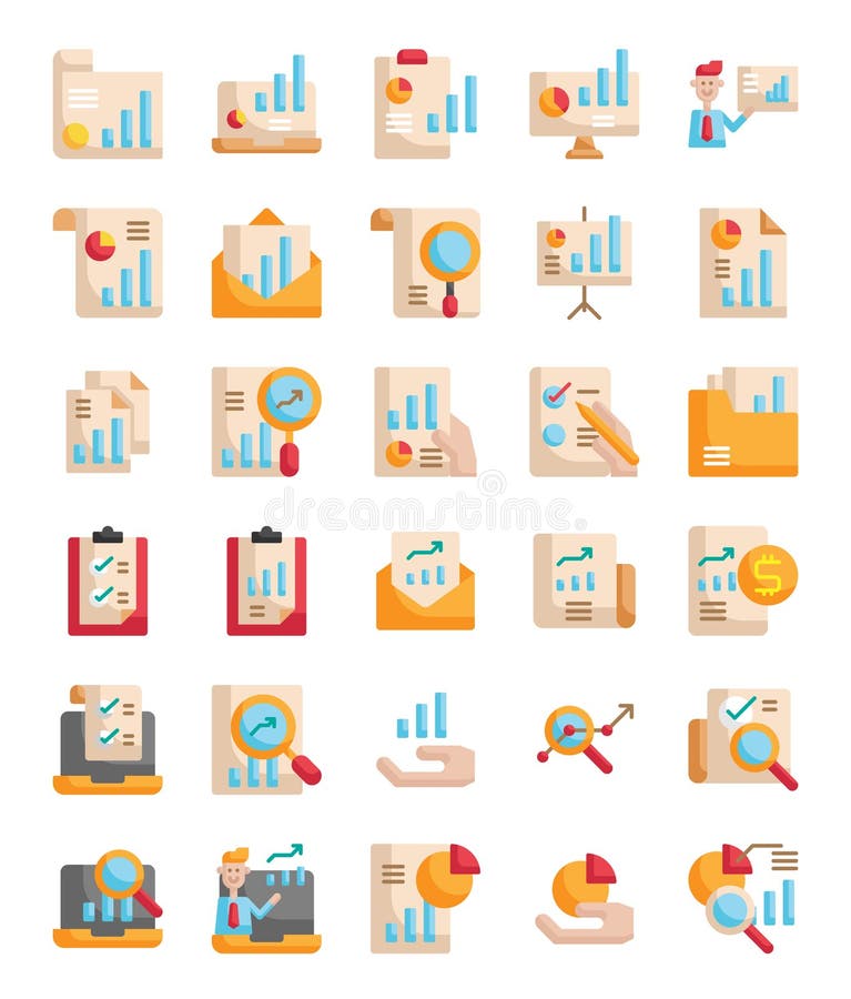 Flat Report Analysis Document Icon Stock Vector - Illustration of ...