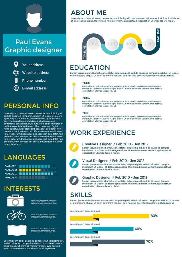 Resume Cv Set with Infographics and Timeline Stock Vector ...