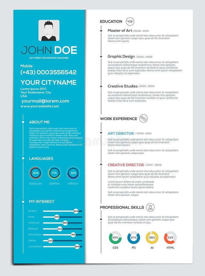 Flat Resume with Infographics Stock Vector - Illustration of icon ...