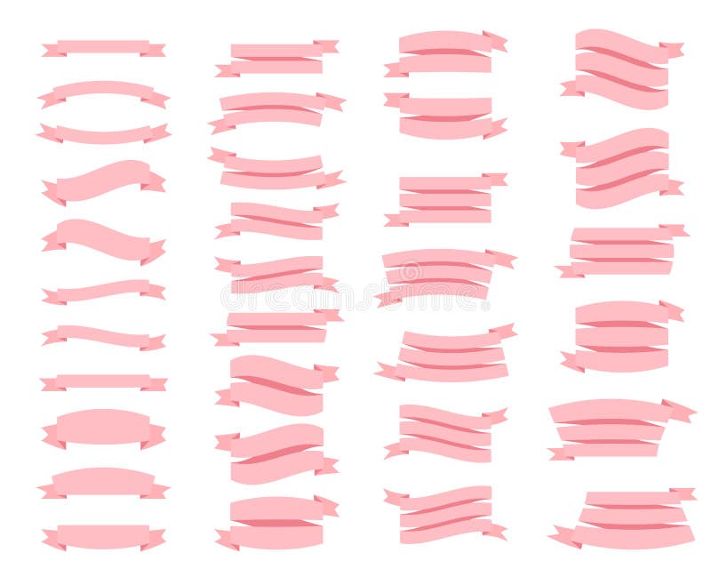 Flat Ribbons Banners Isolated on White Background. Collection of Cute ...