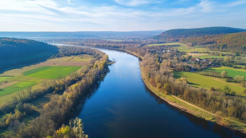 Flat River, View from a Copter, Summer Landscape Stock Illustration ...