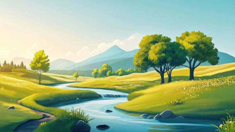 Flat River, View from a Copter, Summer Landscape Stock Illustration ...