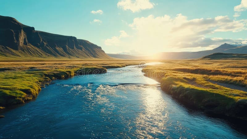 Flat River, View from a Copter, Summer Landscape Stock Illustration ...