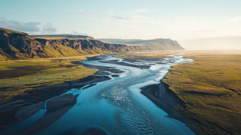 Flat River, View from a Copter, Summer Landscape Stock Illustration ...