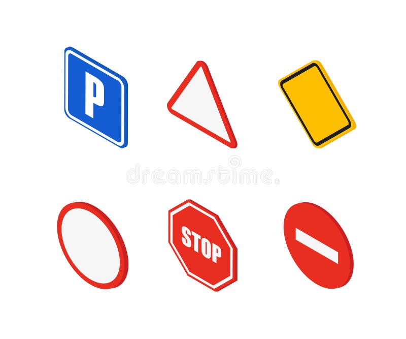 Flat Road Signs in Isometric Style, Vector Stock Illustration ...