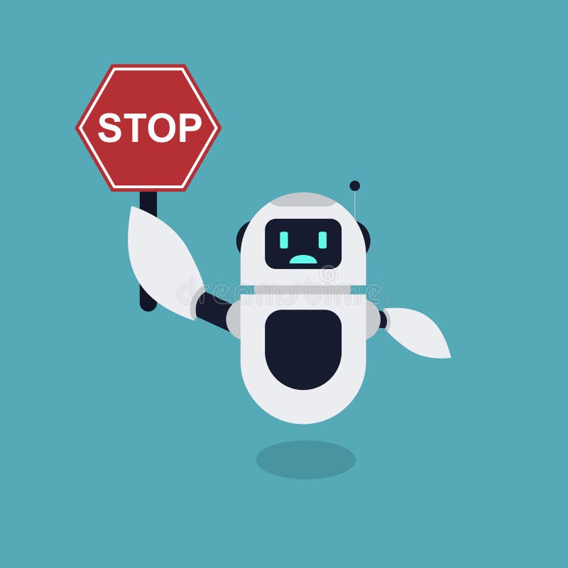 Flat Robot Hold Stop Sign Illustration Mascot Vector Stock Vector ...