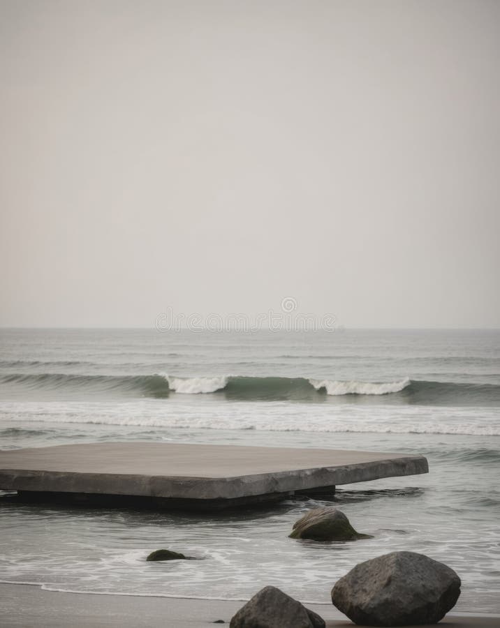 Flat Rock Platform by Ocean with Overcast Sky. Stock Photo - Image of ...