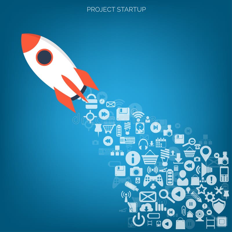 Flat Rocket Icon. Startup Concept. Project Development. Application Web ...