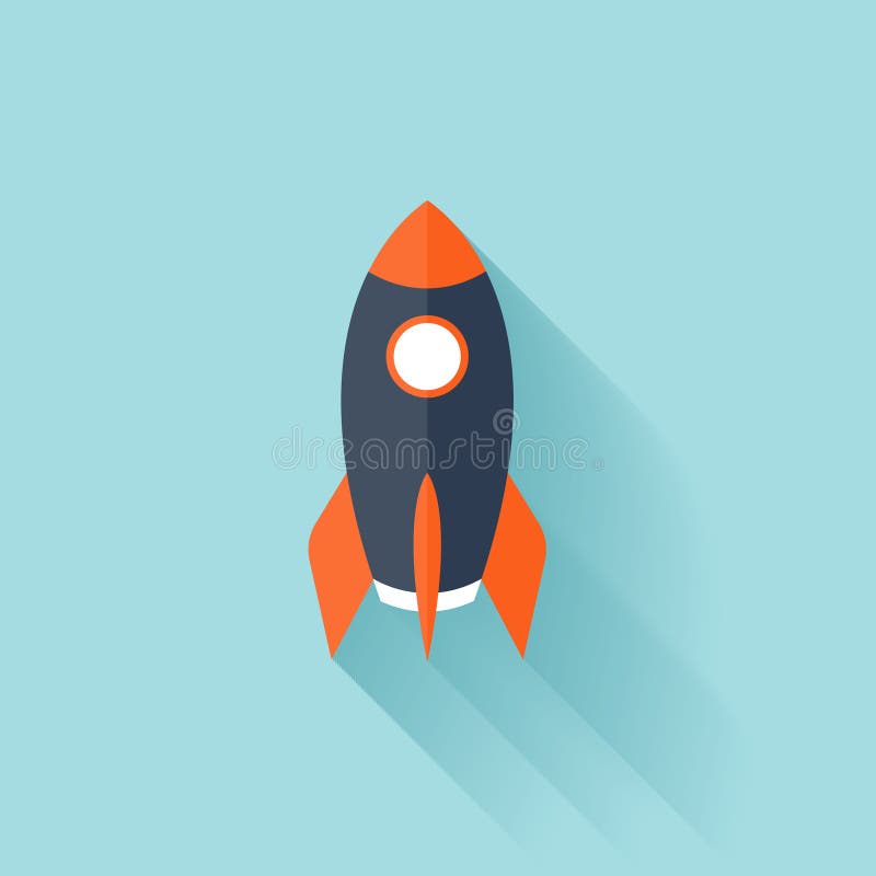 Flat Rocket Spaceship Launch. Startup Concept and Project Development ...