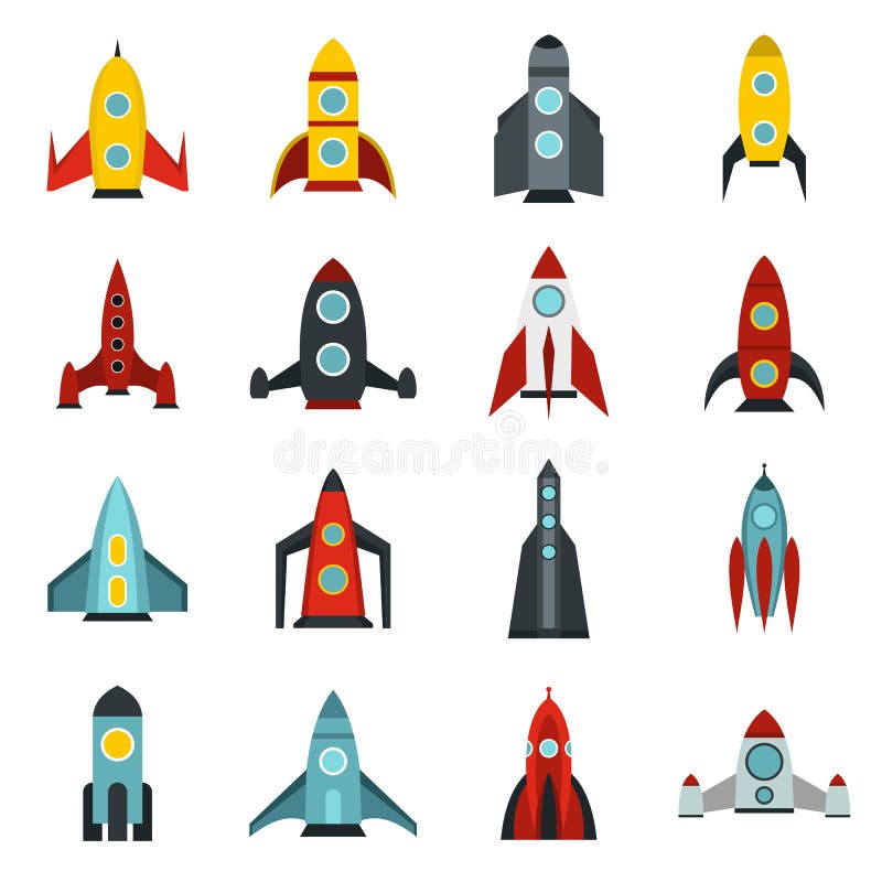 Rocket Icons Set, Flat Style Stock Illustration - Illustration of flat ...