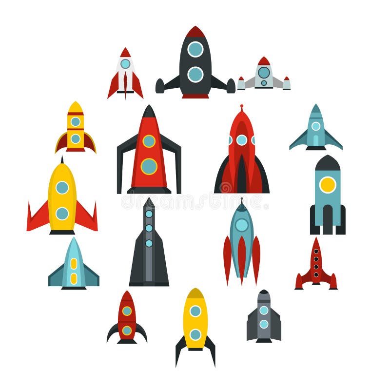 Rocket Icons Set, Flat Style Stock Vector - Illustration of isolated ...