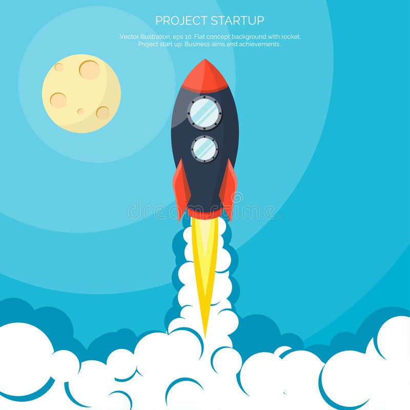 Flat Rocket Spaceship Launch. Startup Concept and Project Development ...