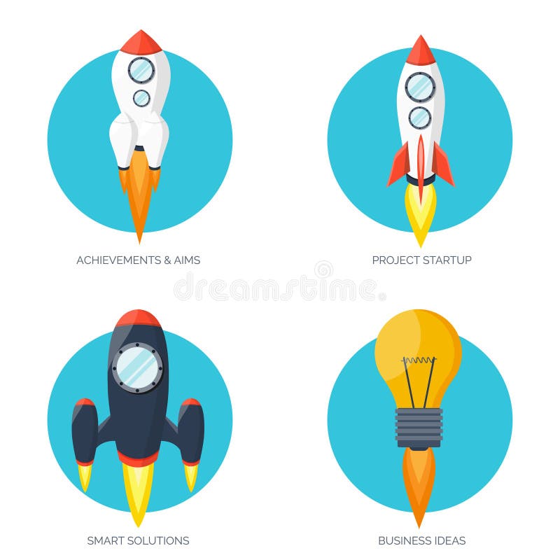 Flat Rocket Spaceship Launch. Startup Concept and Project Development ...