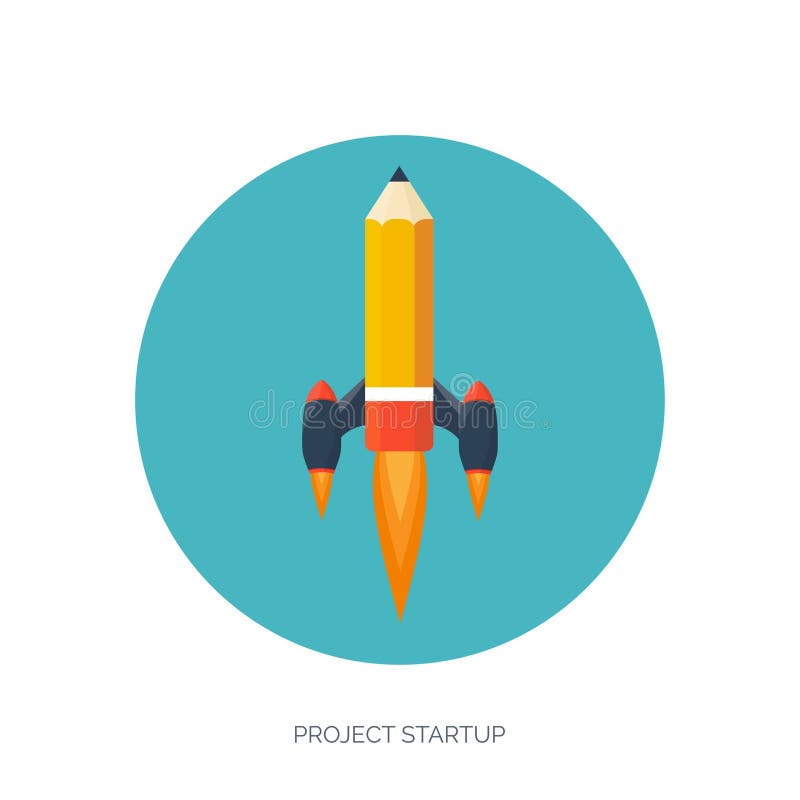 Flat Rocket Spaceship Launch. Startup Concept and Project Development ...