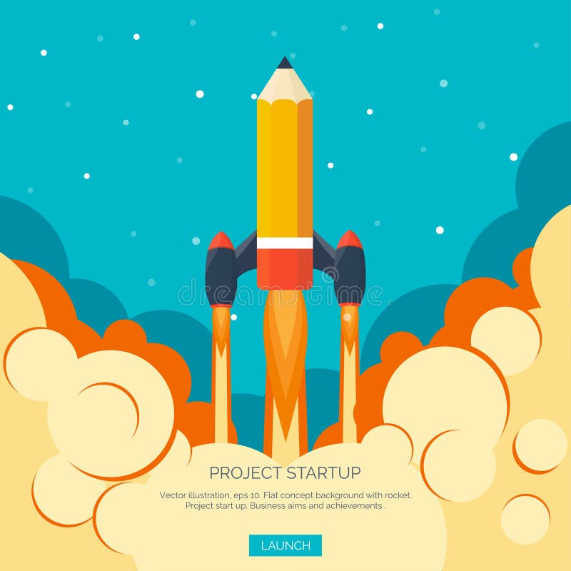 Flat Rocket Spaceship Launch. Startup Concept and Project Development ...