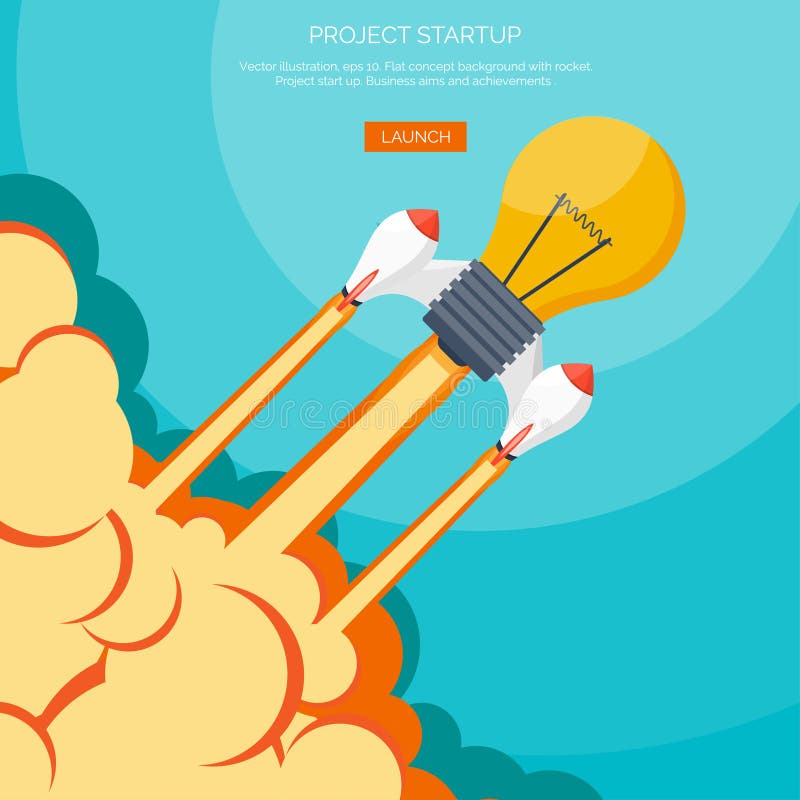 Flat Rocket Spaceship Launch. Startup Concept and Project Development ...
