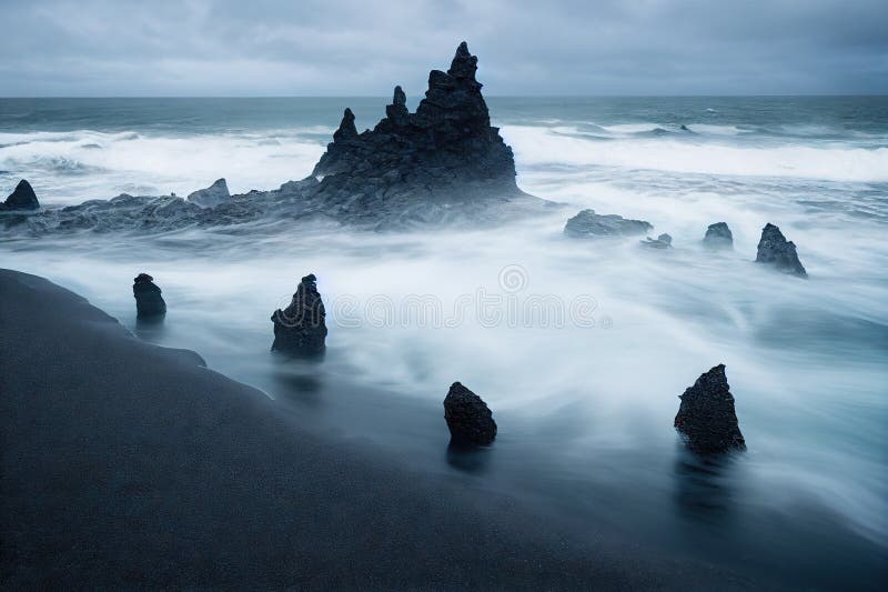Flat Rocky Coast of Iceland Beach Against Background of Gray Sky Stock ...