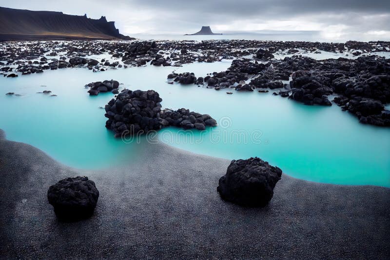Flat Rocky Coast of Iceland Beach Against Background of Gray Sky Stock ...