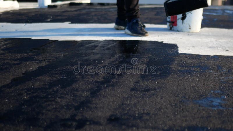 Flat Roof Waterproofing Preparation Using Mastic Primer Close Up by ...