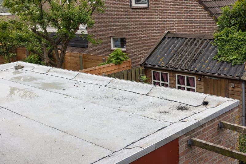 Flat Roof with White Roofing Felt or Bitumen Stock Photo - Image of ...